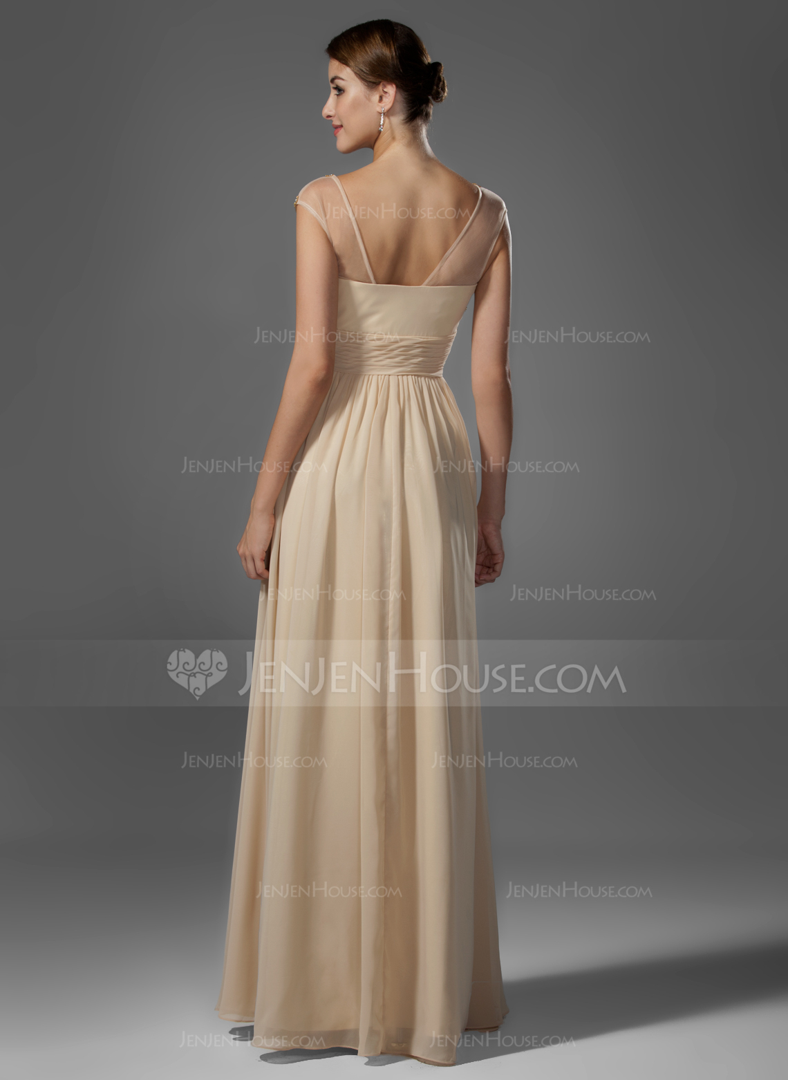 A-Line/Princess Scoop Neck Floor-Length Chiffon Prom Dresses With ...