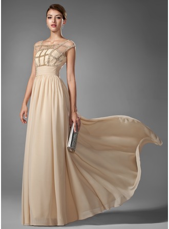 A-Line/Princess Scoop Neck Floor-Length Chiffon Prom Dresses With ...