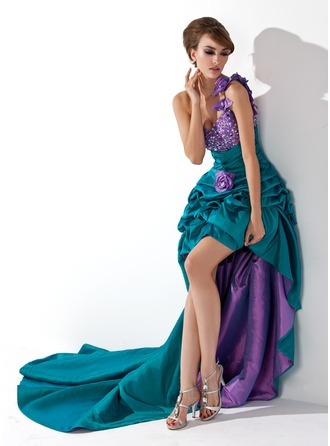 A-Line/Princess One-Shoulder Asymmetrical Taffeta Prom Dresses With ...