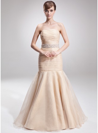 Trumpet/Mermaid Strapless Floor-Length Organza Prom Dress With Ruffle ...